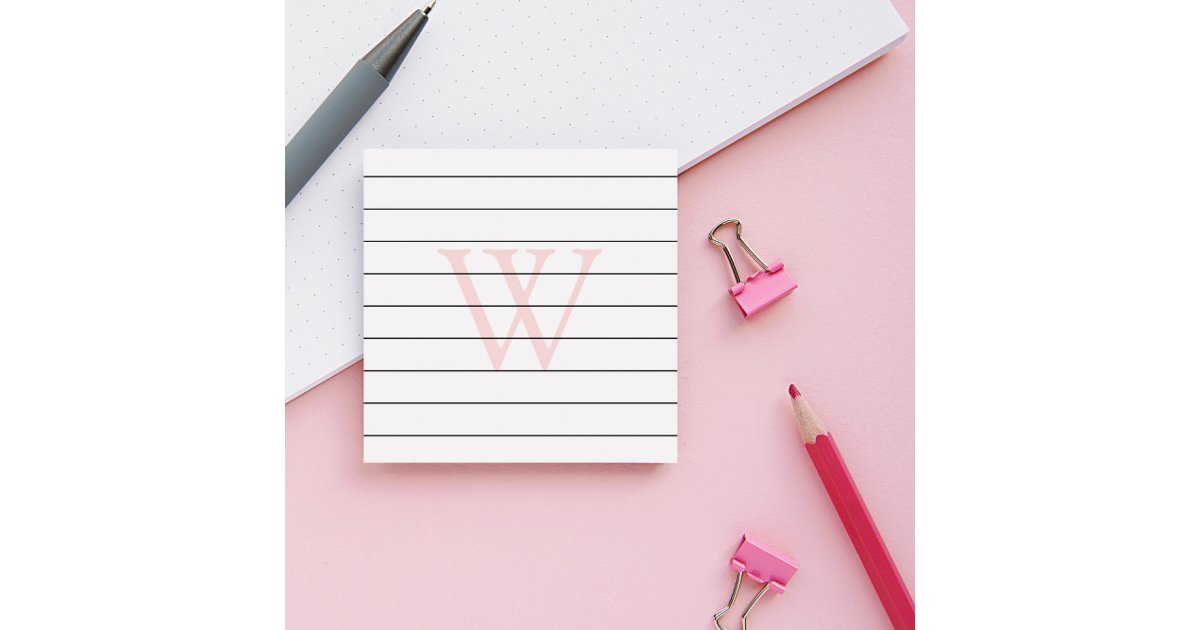 Blush Pink Monogram Lined Post-it Notes | Zazzle