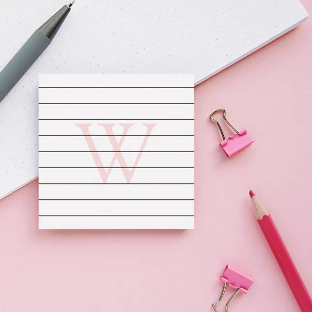 Blush Pink Monogram Lined Post-it Notes | Zazzle