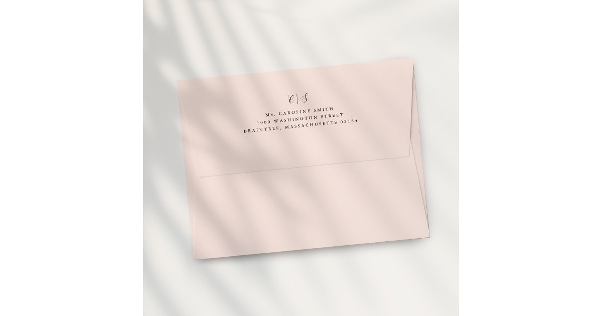 Blush Pink Monogram Return Address on Back Flap Envelope | Zazzle