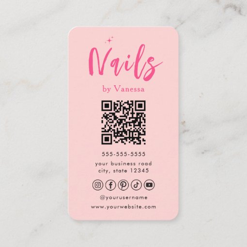 Blush Pink Nail Technician Qr Code Nails Art Salon Business Card | Zazzle