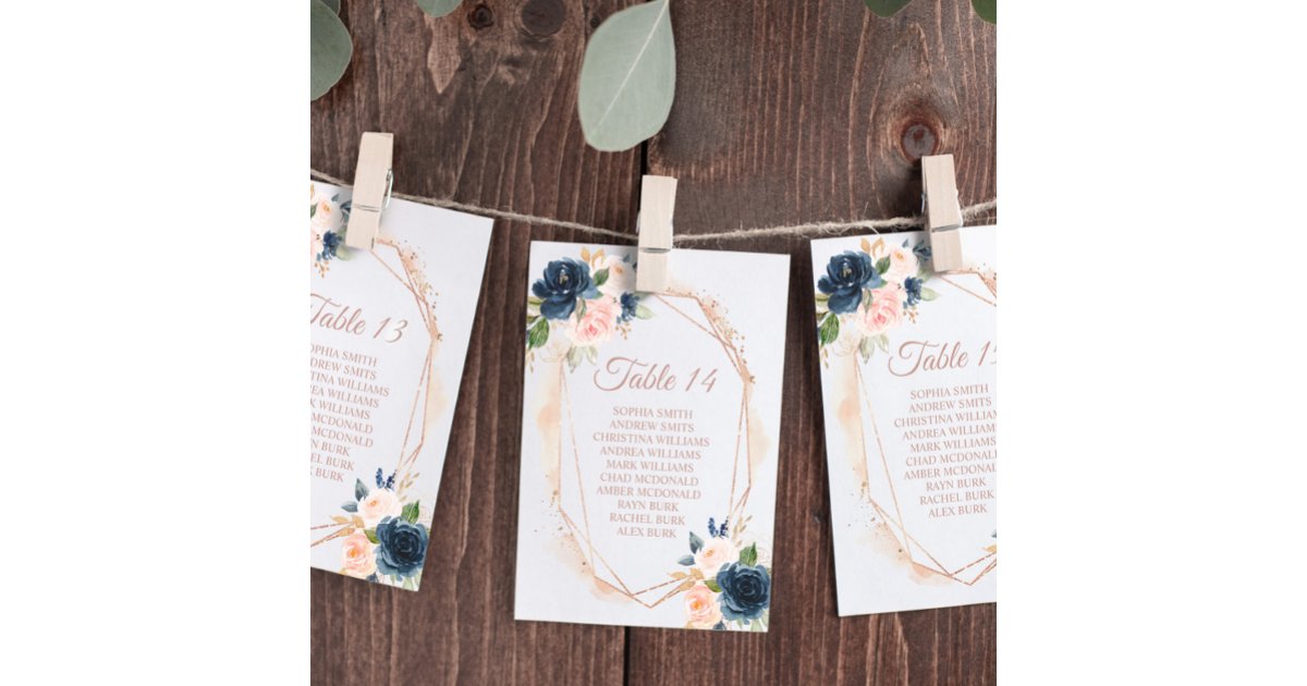 Blush Pink, Navy & Gold Wedding Seating Chart Card | Zazzle