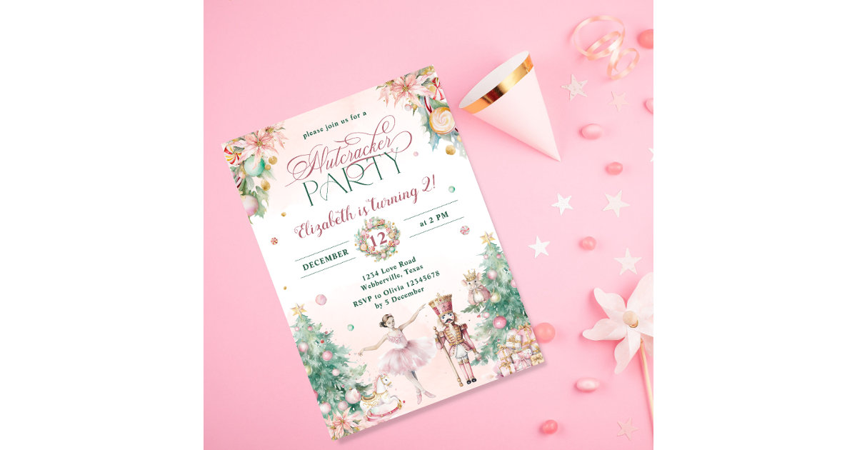 Blush Pink Nutcracker Girls Birthday Party Invitation | Zazzle