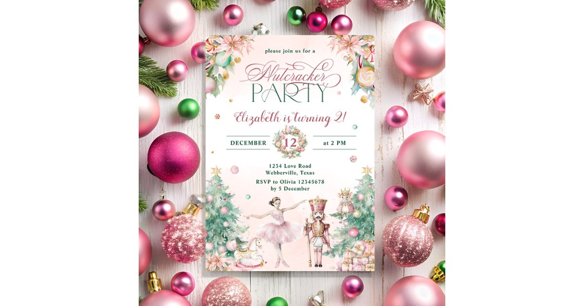 Blush Pink Nutcracker Girls Birthday Party Invitation | Zazzle