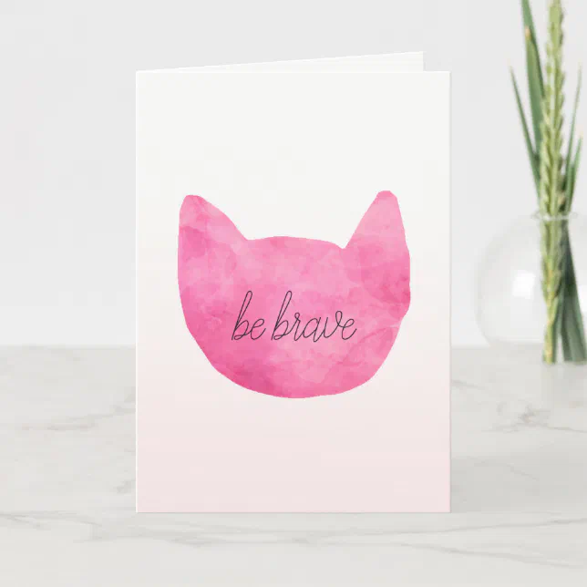 Blush Pink Ombre Cat Be Brave Inspirational Card | Zazzle