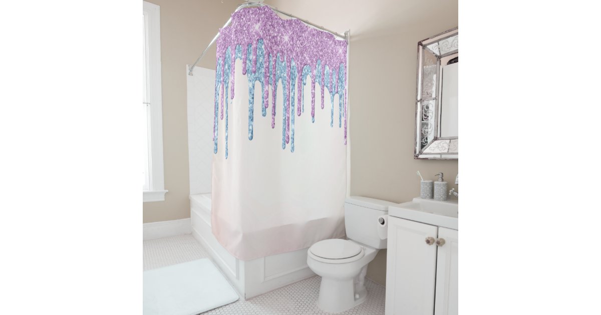 Blush Pink OMBRE Drip Dripping GLITTER AP7 Shower Curtain | Zazzle