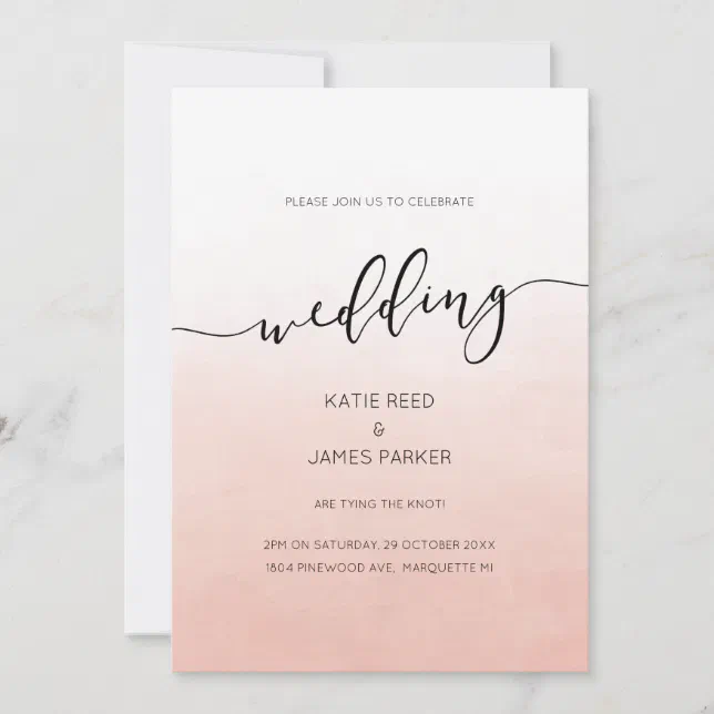 Blush pink ombre watercolor elegant invitation | Zazzle