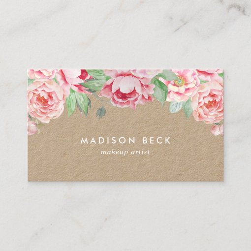 Blush Pink Peony Kraft Business Card | Zazzle