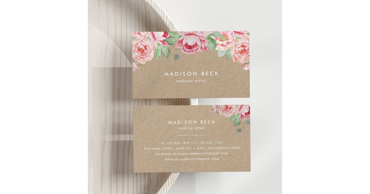 Blush Pink Peony Kraft Business Card | Zazzle