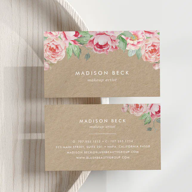 Blush Pink Peony Kraft Business Card | Zazzle