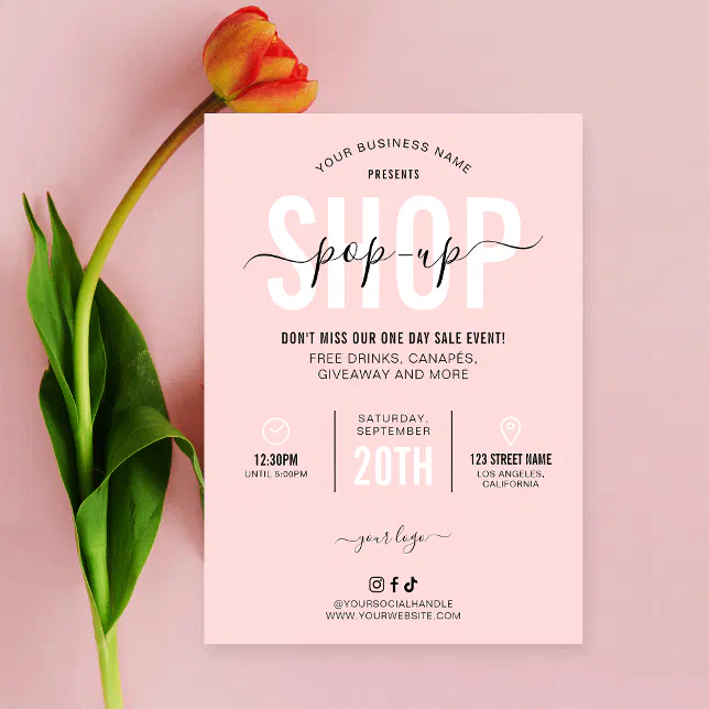 Blush Pink Pop-Up Shop Marketing Flyer Market Day Invitation | Zazzle