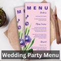 Blush Pink Pretty Blue Floral Wedding Party Menu | Zazzle