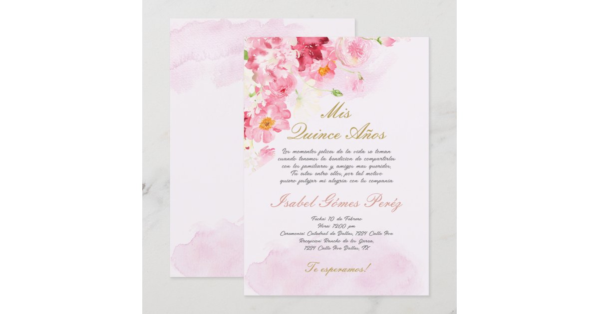 Blush pink Quinceanera invitation in Spanish | Zazzle