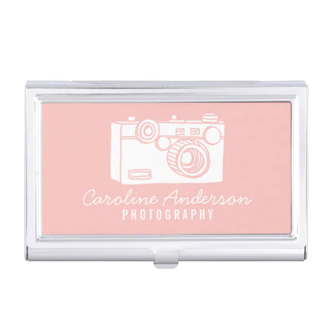 Blush Pink Retro Camera Photographer Business Card Case | Zazzle