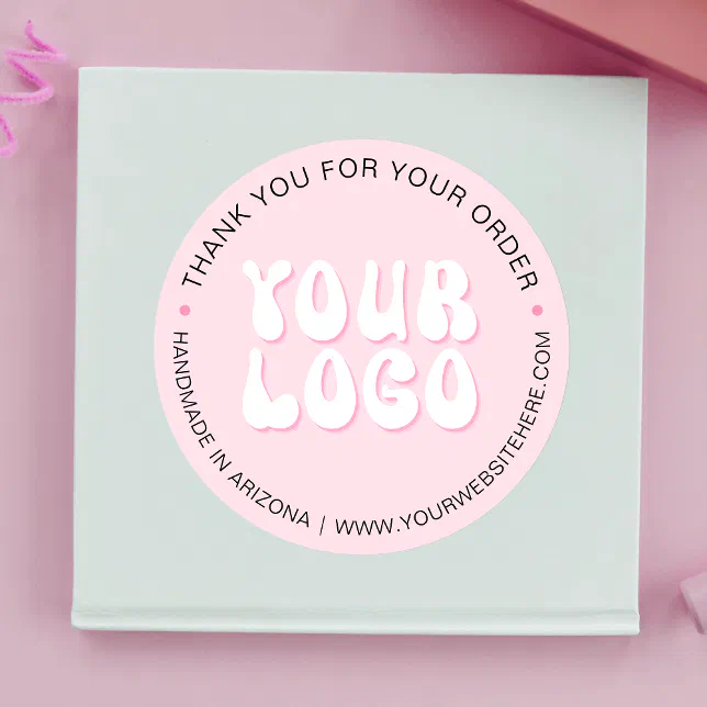 Blush Pink Retro Company Branded Business Logo Classic Round Sticker ...