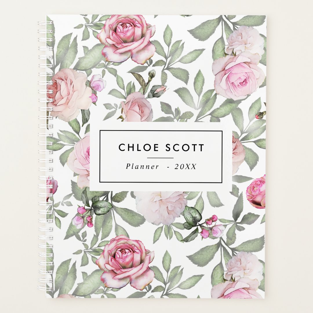 Blush Pink Rose Floral Name Planner | Zazzle