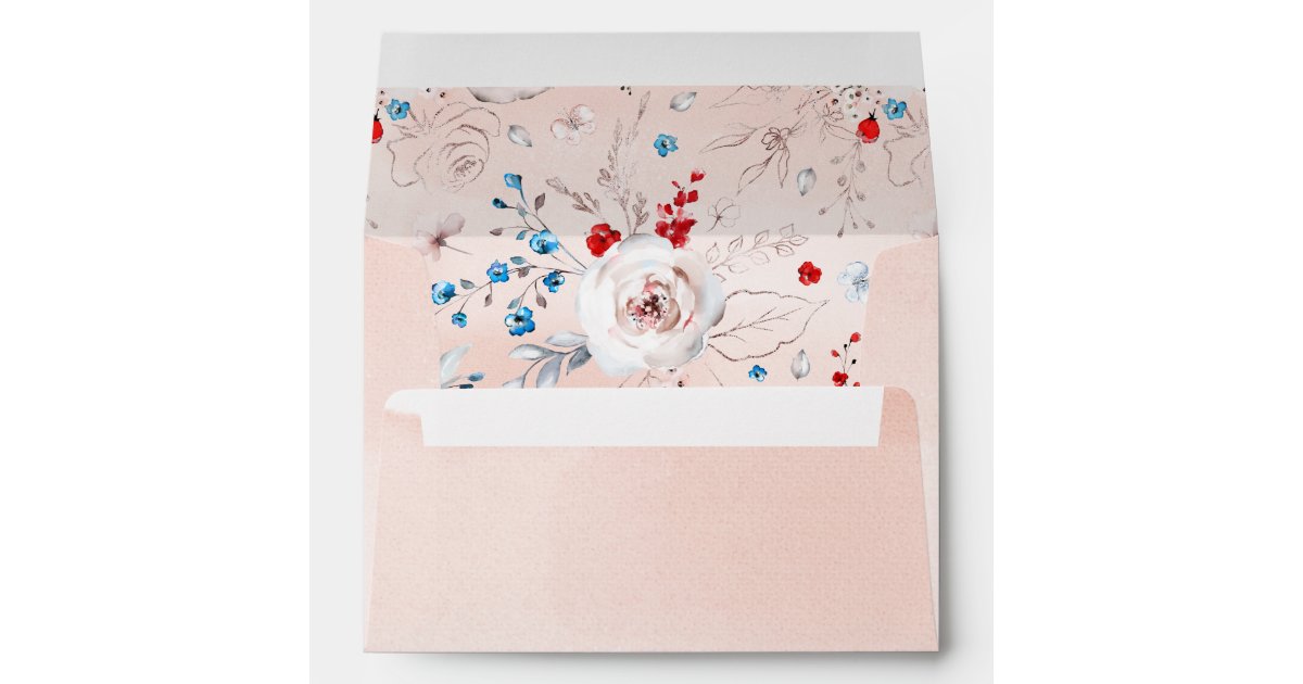 Blush Pink Rose Floral Pre-Printed Return Address Envelope | Zazzle