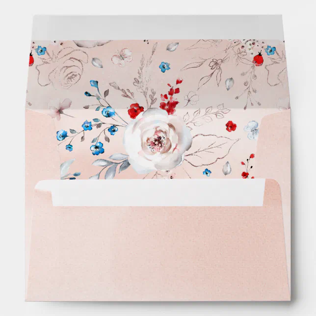 Blush Pink Rose Floral Pre-Printed Return Address Envelope | Zazzle