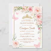Blush Pink Rose Floral Quinceañera Butterfly Tiara Invitation | Zazzle