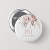 Blush Pink Rose Flowers 80th Birthday Party Button | Zazzle