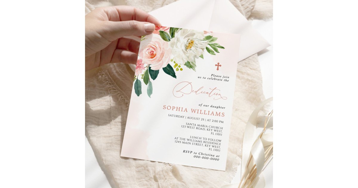 Blush Pink Rose Flowers Dedication Invitation | Zazzle