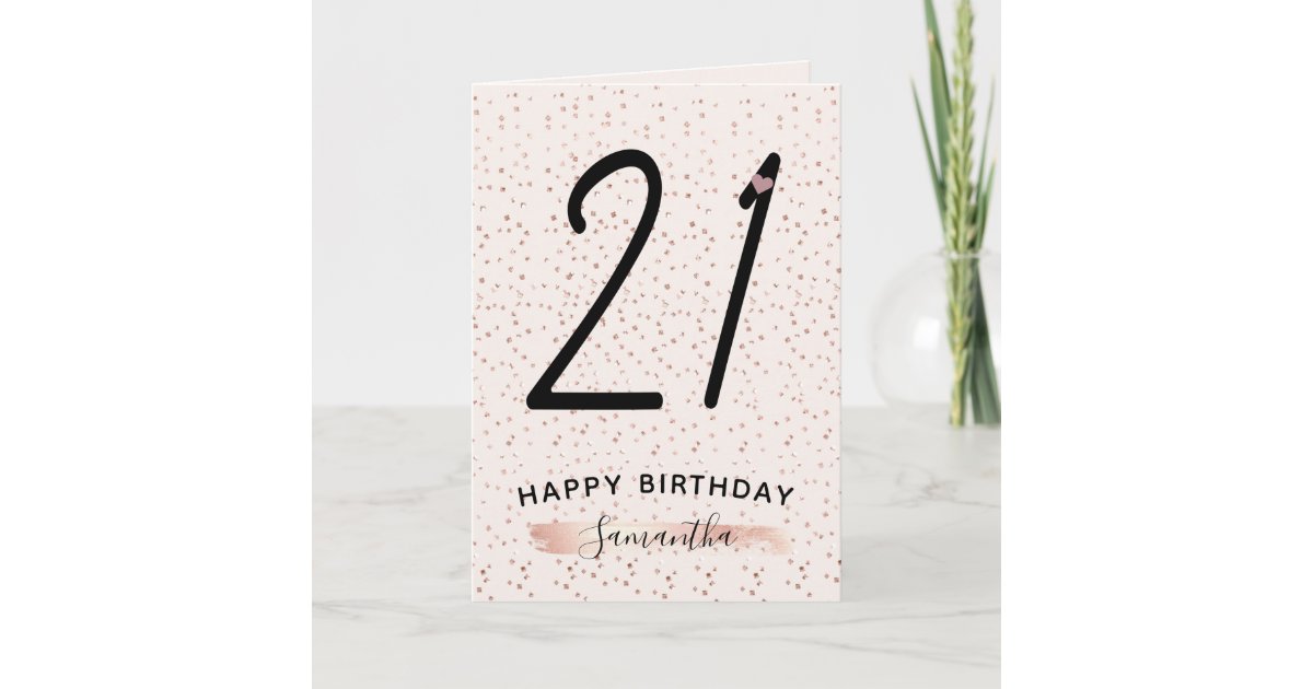 Blush Pink & Rose Gold 21 Birthday Card | Zazzle