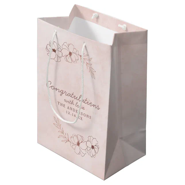 Blush Pink & Rose Gold Congratulations Wedding Medium Gift Bag | Zazzle