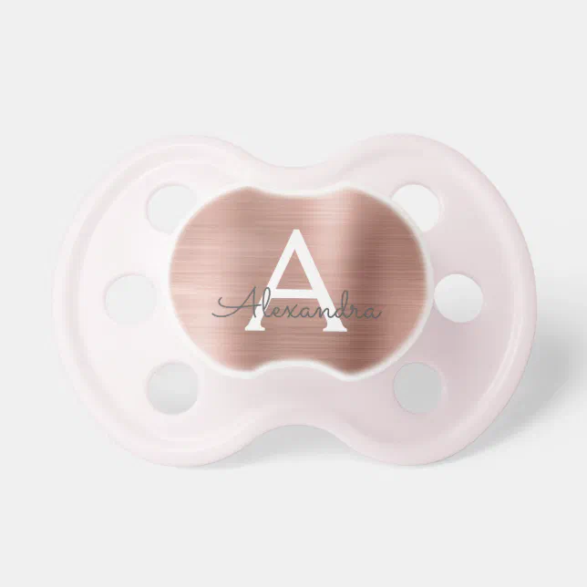 Blush Pink - Rose Gold Cute Monogram Baby Pacifier | Zazzle