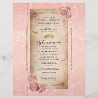 Blush Pink Rose Gold DIY Quince Scroll Invitations | Zazzle