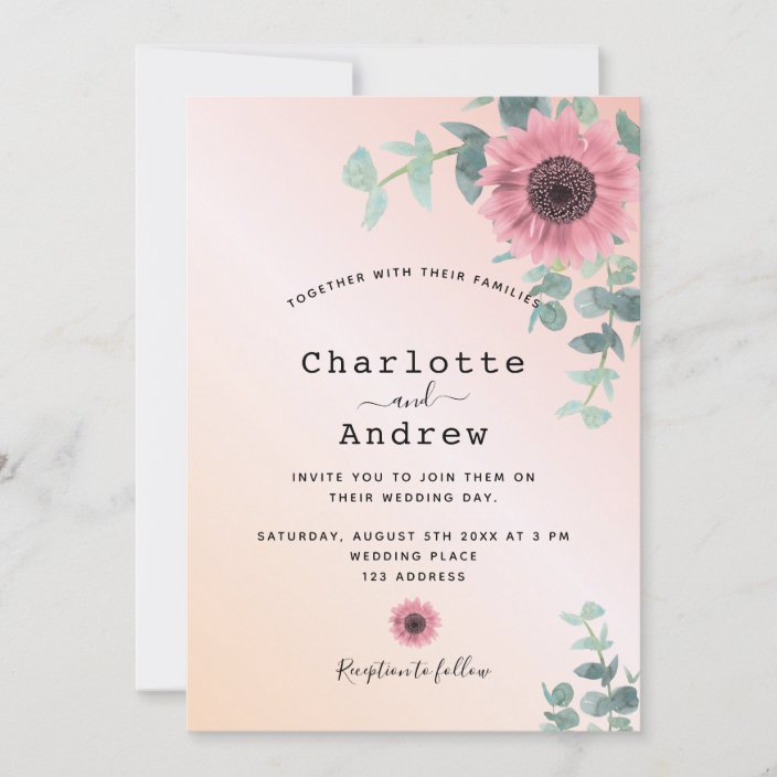Blush Pink Rose Gold Floral Greenery Wedding Invitation