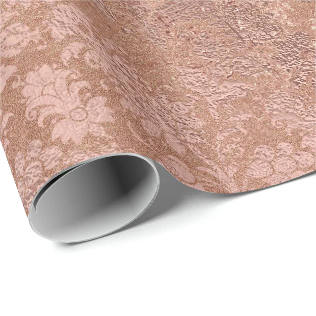 Blush Pink Rose Gold Floral Powder Floral Damask Wrapping Paper | Zazzle