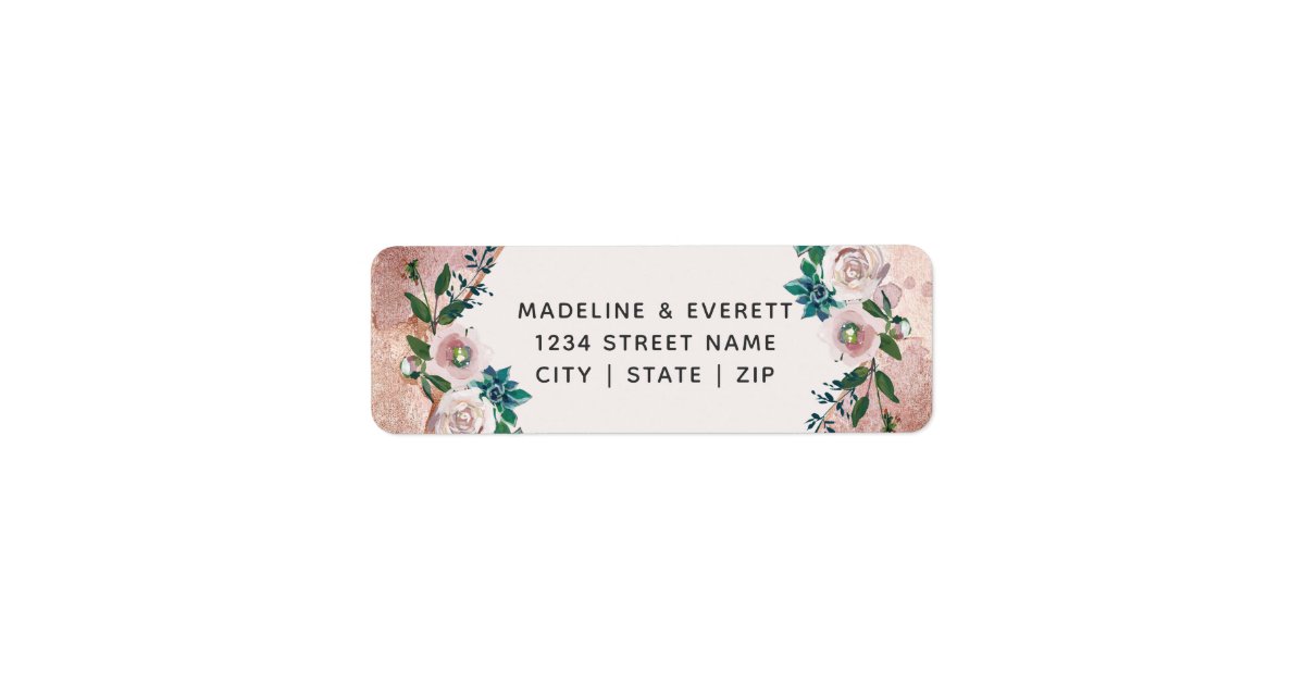 Blush Pink Rose Gold Floral Wedding Return Address Label | Zazzle