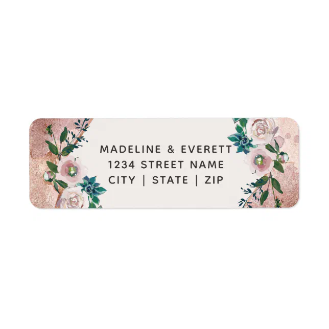Blush Pink Rose Gold Floral Wedding Return Address Label | Zazzle