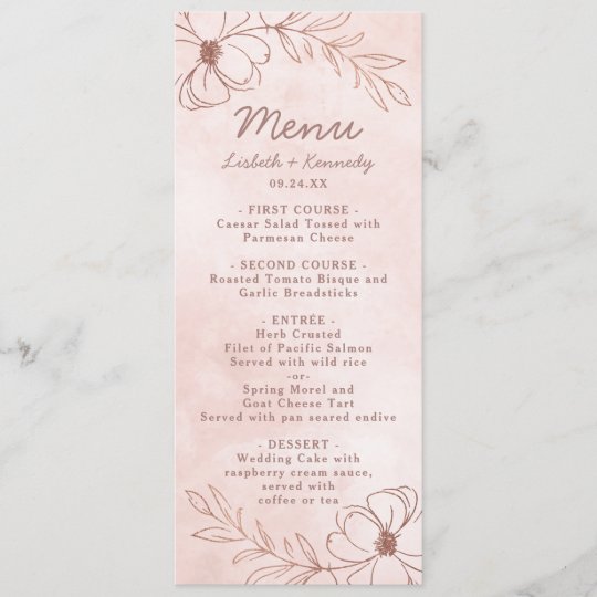 Blush Pink & Rose Gold Foil Floral Border Dinner Menu | Zazzle.com