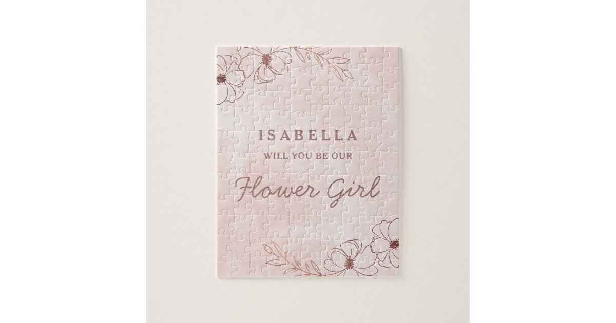 Blush Pink & Rose Gold Foil Flower Girl Proposal Jigsaw Puzzle | Zazzle