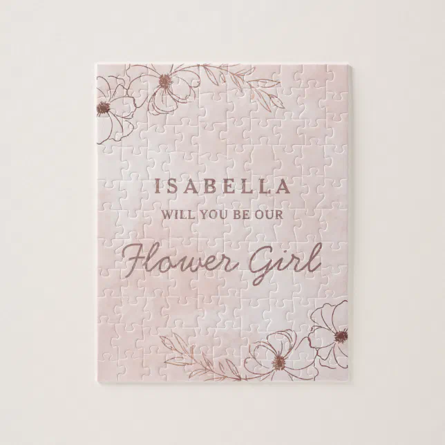Blush Pink & Rose Gold Foil Flower Girl Proposal Jigsaw Puzzle | Zazzle