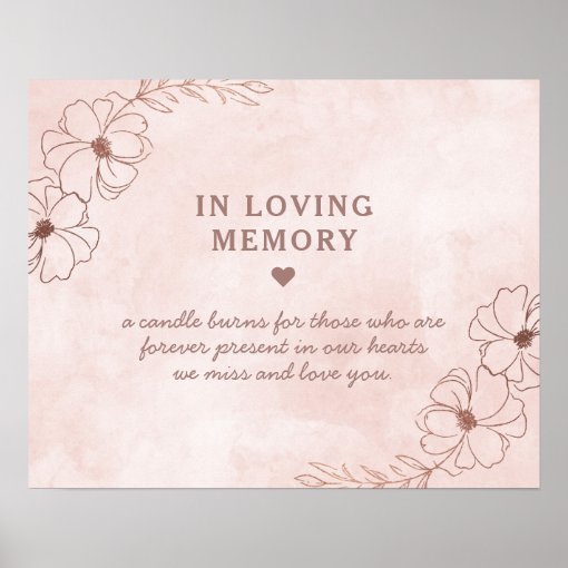 Blush Pink & Rose Gold Foil In Loving Memory Sign | Zazzle