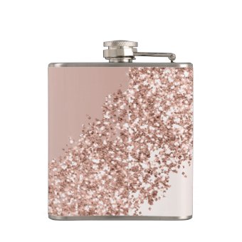 Blush Pink Rose Gold Glitter and Sparkle Monogram Flask | Zazzle