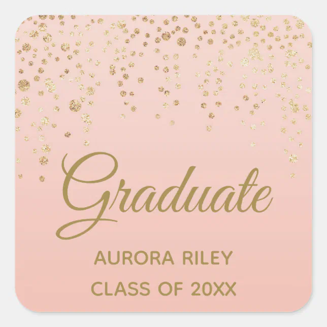 Blush Pink Rose Gold Glitter Confetti Graduation Square Sticker | Zazzle