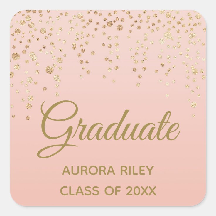 Blush Pink Rose Gold Glitter Confetti Graduation Square Sticker | Zazzle