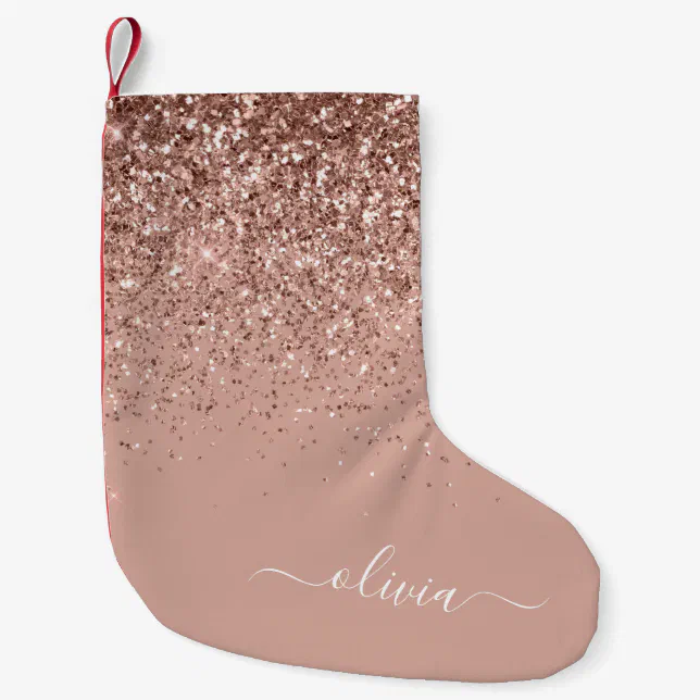 Blush Pink Rose Gold Glitter Monogram Name Small Christmas Stocking ...