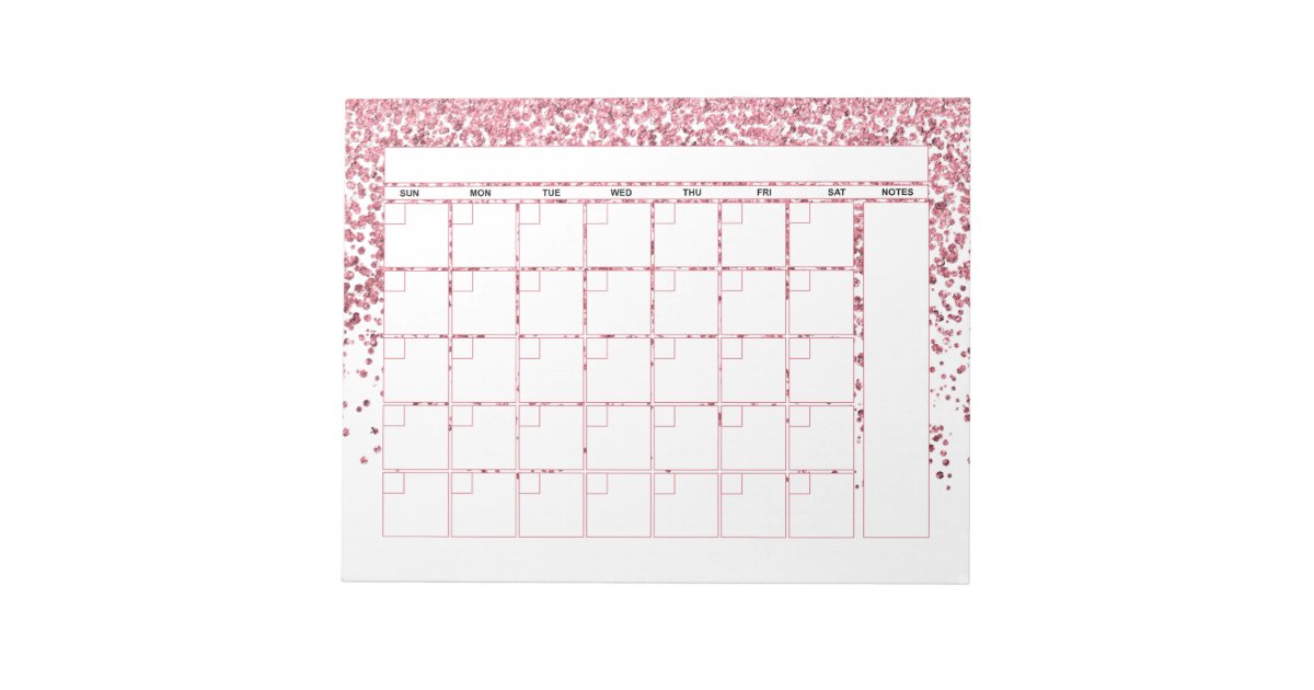 Blush Pink Rose Gold Glitter Monthly Calendar Notepad | Zazzle