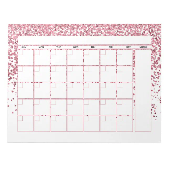 Blush Pink Rose Gold Glitter Monthly Calendar Notepad | Zazzle