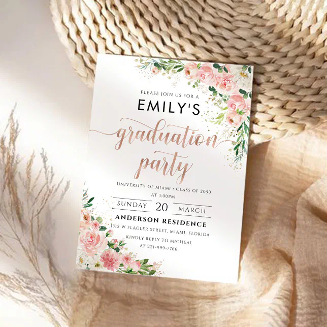 Blush Pink Rose Gold Graduation Party Invitation | Zazzle