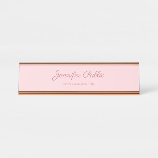 Blush Pink Rose Gold Handwritten Elegant Template Desk Name Plate | Zazzle