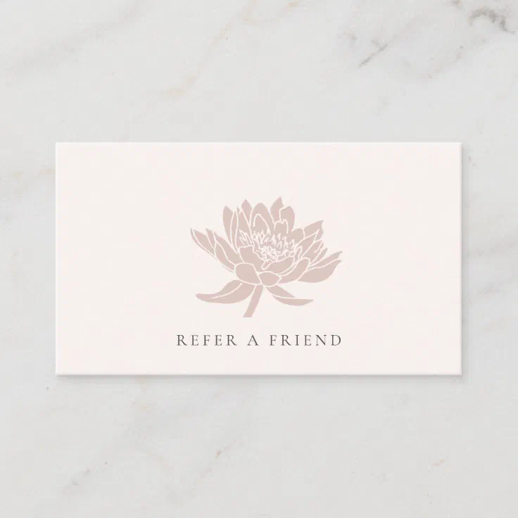 BLUSH PINK ROSE GOLD LOTUS FLORAL REFER A FRIEND BUSINESS CARD | Zazzle