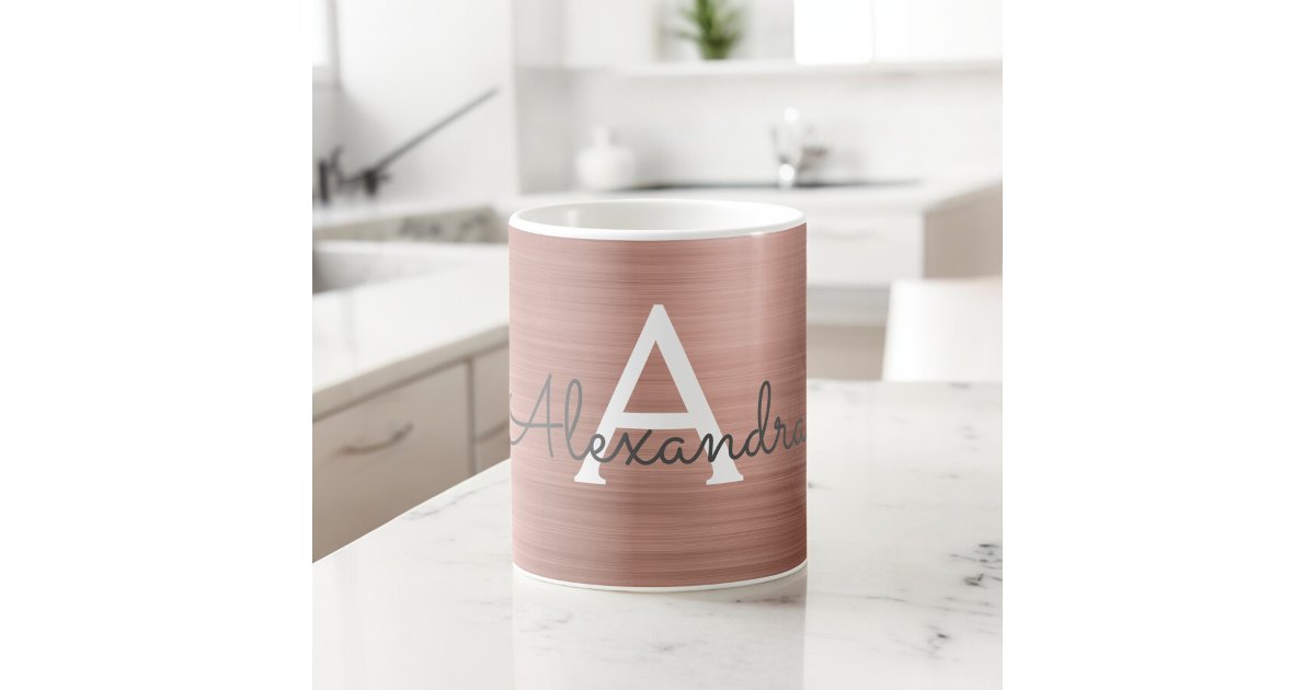 Blush Pink - Rose Gold Metallic Monogram Name Coffee Mug | Zazzle