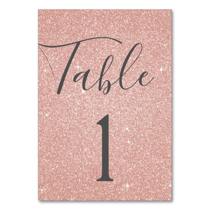 Blush Pink - Rose Gold Sparkle Table Number | Zazzle