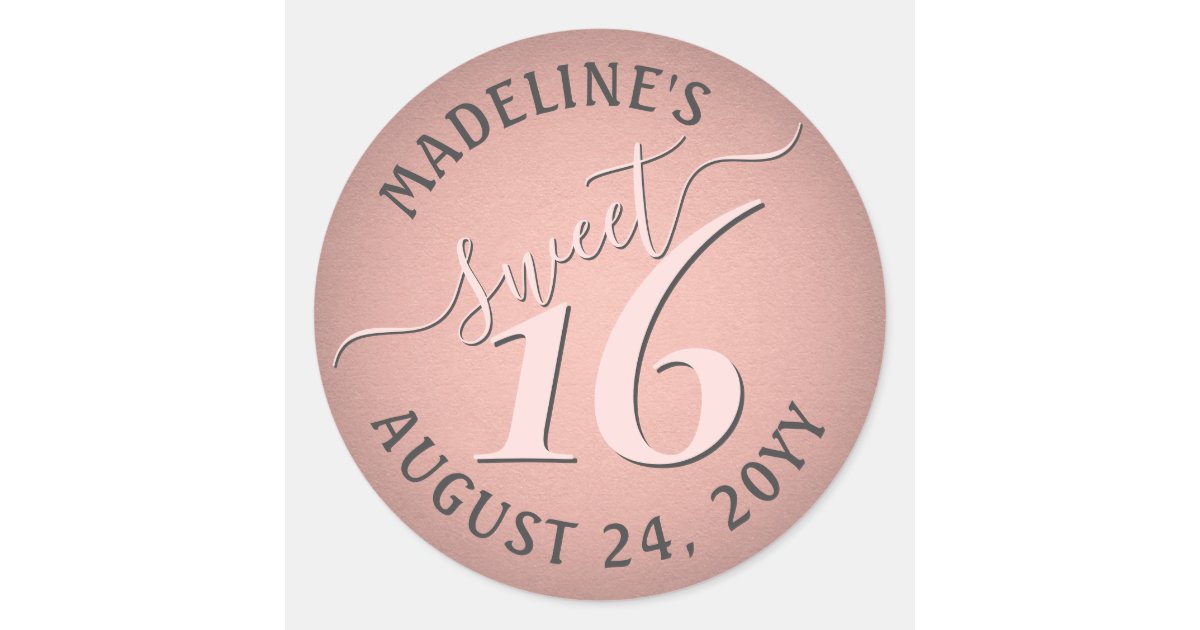 Blush Pink Rose Gold Sweet 16 Birthday Party Favor Classic Round ...
