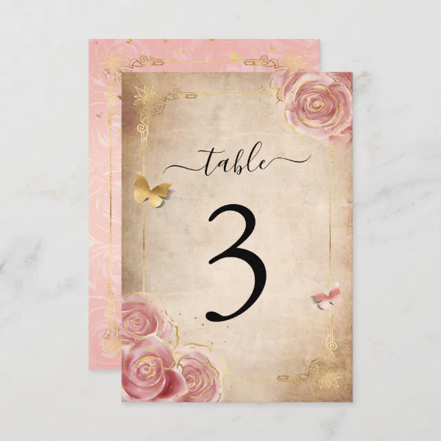 Blush Pink Rose Gold Table Number Cards | Zazzle