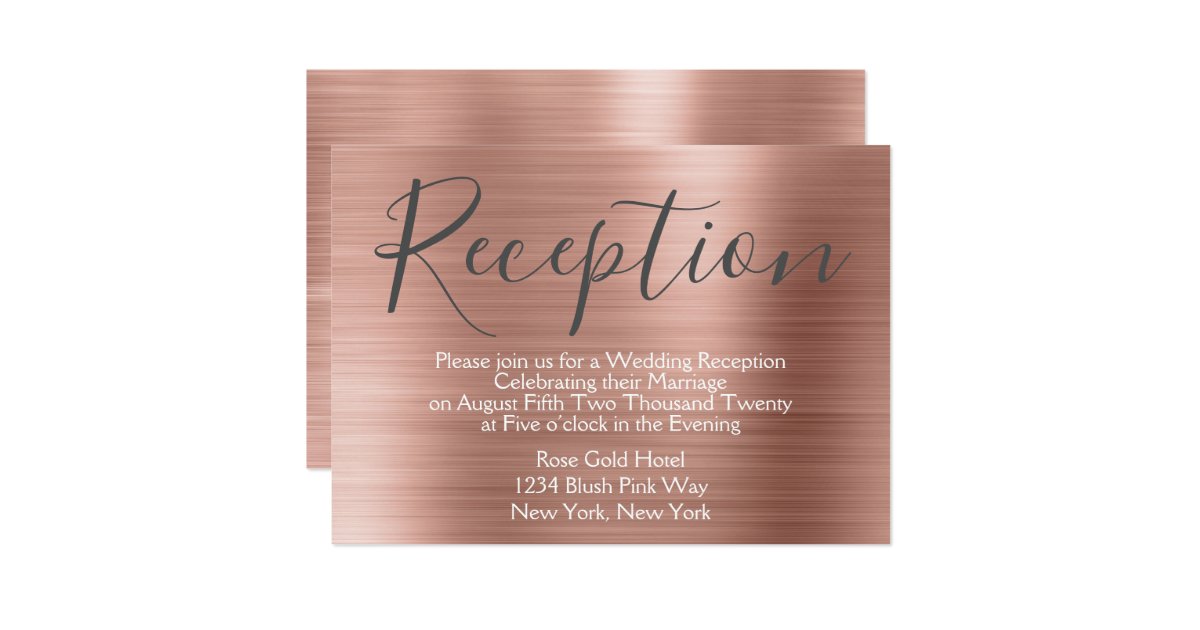 Blush Pink Rose Gold Wedding Reception Invitation
